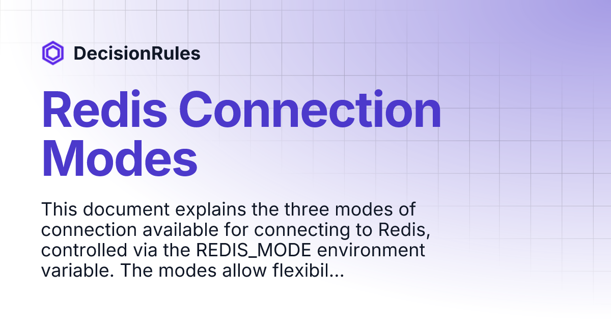 Redis Connection Modes | DecisionRules