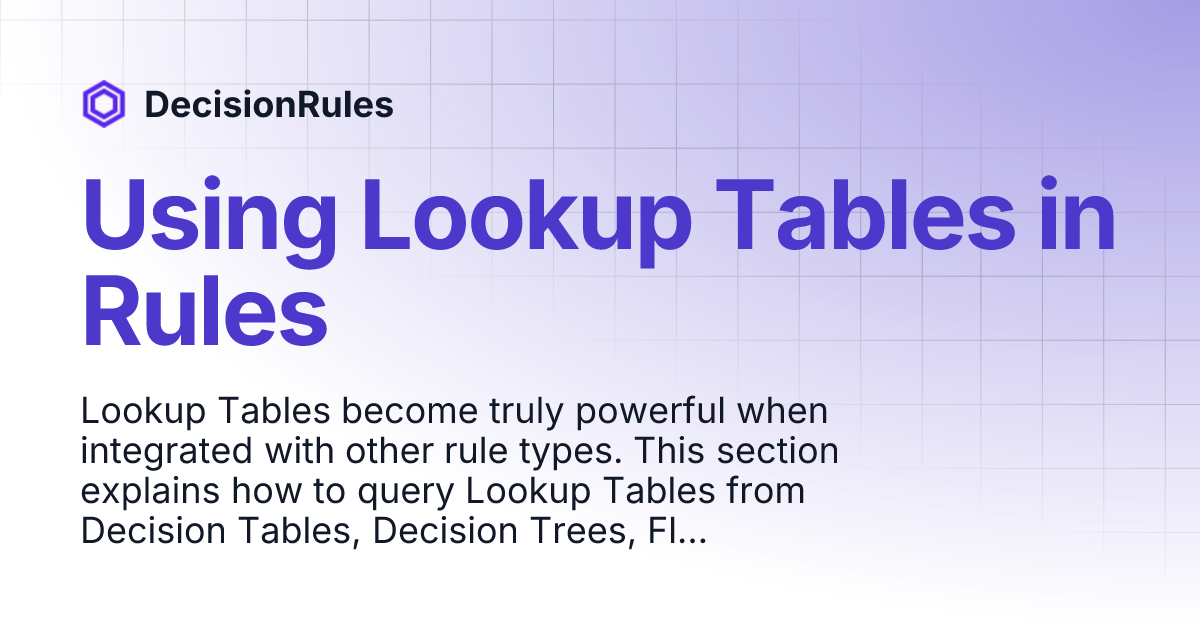 Using Lookup Tables in Rules | DecisionRules