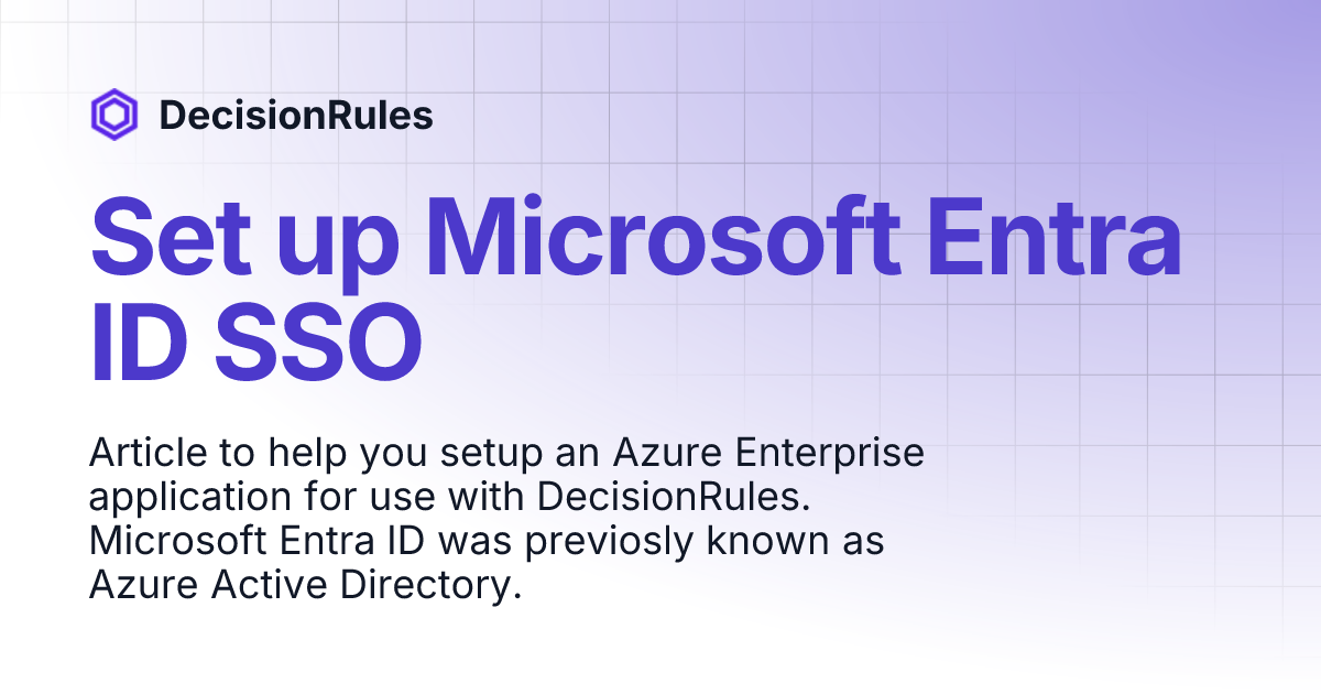 Set up Microsoft Entra ID SSO | DecisionRules